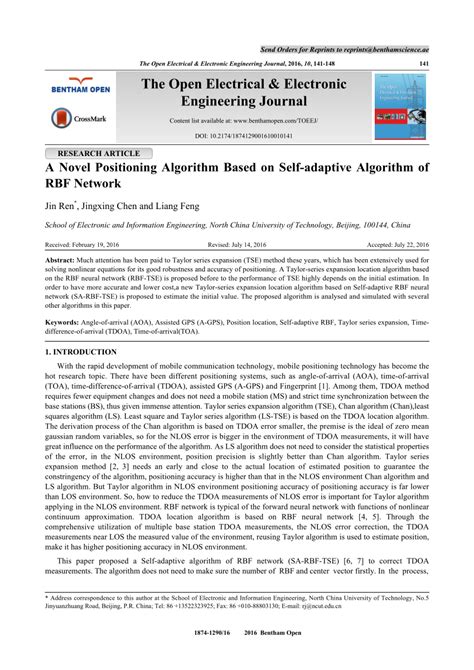 pdf a novel positioning algorithm based on self adaptive algorithm of rbf network