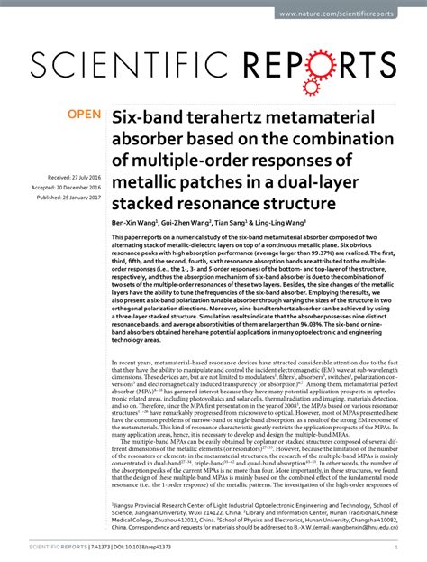 Pdf Six Band Terahertz Metamaterial Absorber Based On The Combination