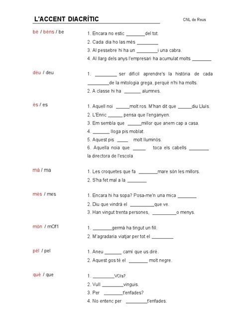 Exercicis Accents Diacrítics Pdf