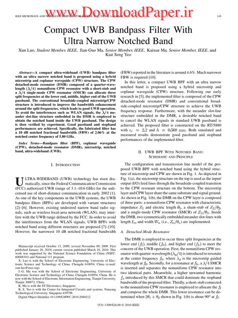 Pdf Compact Uwb Bandpass Filter With Ultra Narrow Notched Band