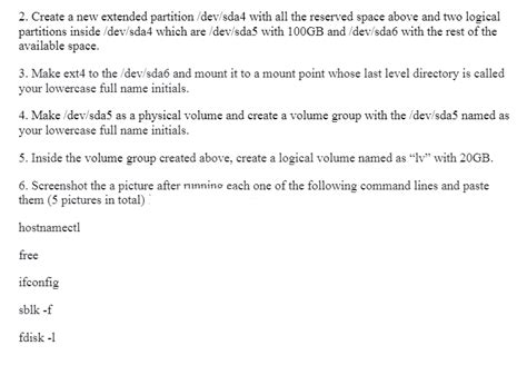 solved 2 create a new extended partition dev sda4 with all