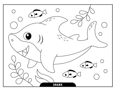 어린이를 위한 상어 색칠 공부 페이지 프리미엄 벡터