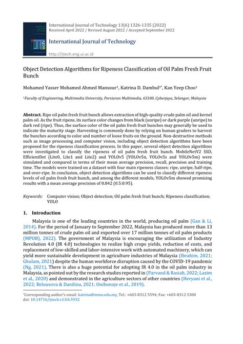 Pdf Object Detection Algorithms For Ripeness Classification Of Oil