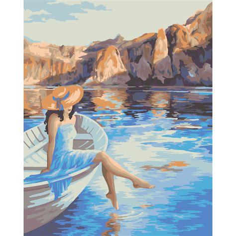 Комплект за рисуване по номера Момиче на лодка 1357 памучно платно върху дървена рамка 40х50