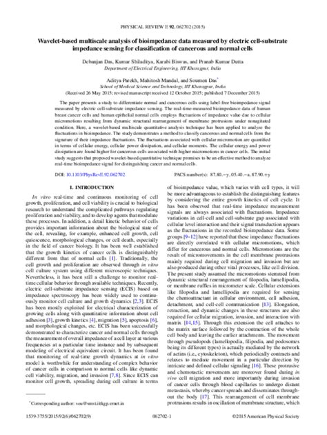 Pdf Wavelet Based Multiscale Analysis Of Bioimpedance Data Measured By Electric Cell Substrate