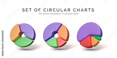 Pie Charts Icons Set Of 3d Circular Graphs Render Round Diagram For