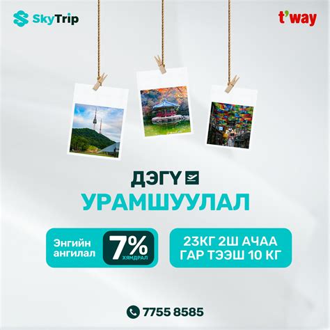 Skytrip Mn Нислэгийн тийз захиалга Tway Air 티웨이항공 Улаанбаатар Чоньжү энгийн ангилалд