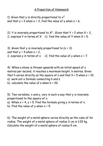 Direct And Inverse Proportion Handout Teaching Resources