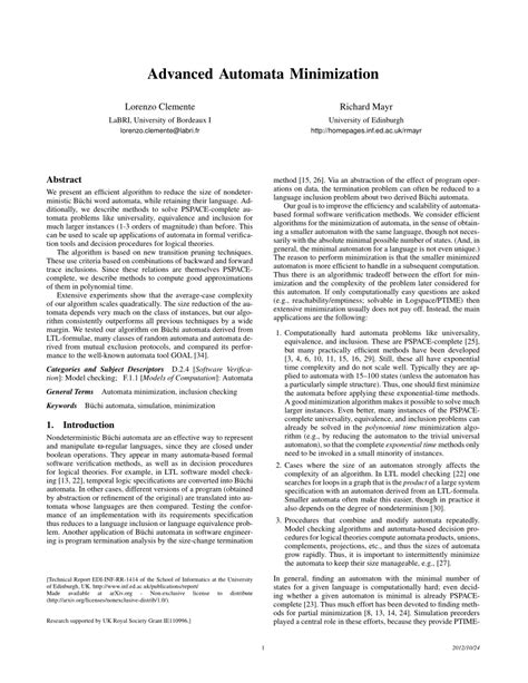 Pdf Advanced Automata Minimization