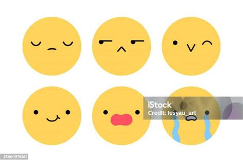 다양한 표정을 가진 귀여운 이모티콘 세트 행복 기쁨 슬픔 실망 놀람 우는 기분을 가진 노란색 문자 벡터 평면 그림 이런 그림입니다 소셜 미디어 스티커에 적합합니다 Brand
