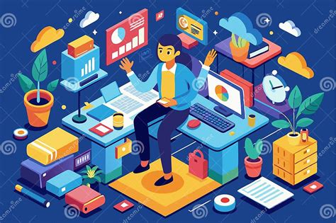 A Person Engages In Multitasking At A Vibrant Workspace Surrounded By Various Digital Tools And