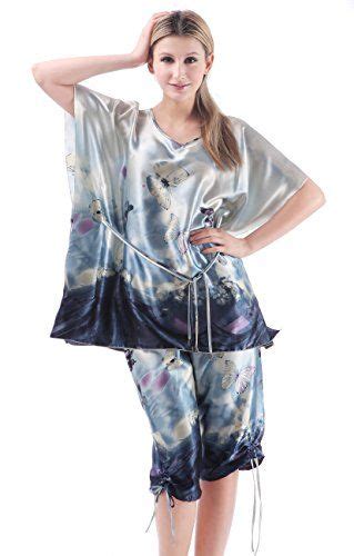 Olivery Womens Faux Silk Sleepwear Floral Nightgown Bath Pajamas Set Silk Sleepwear Women