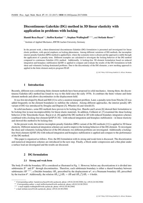 Pdf Discontinuous Galerkin Dg Method In 3d Linear Elasticity With Application In Problems