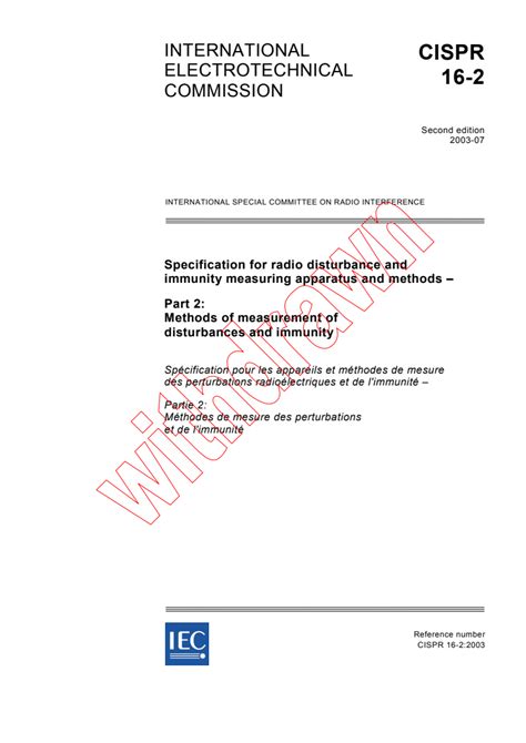 Cispr 16 2 2003 Specification For Radio Disturbance And Immunity Measuring Apparatus And Methods
