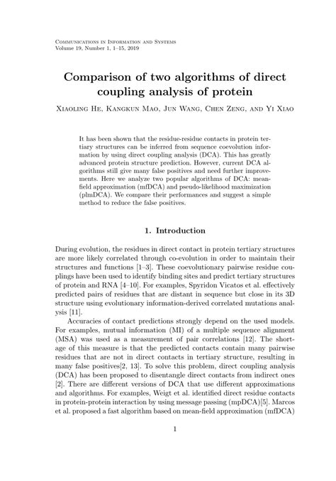 PDF Comparison Of Two Algorithms Of Direct Coupling Analysis Of Protein