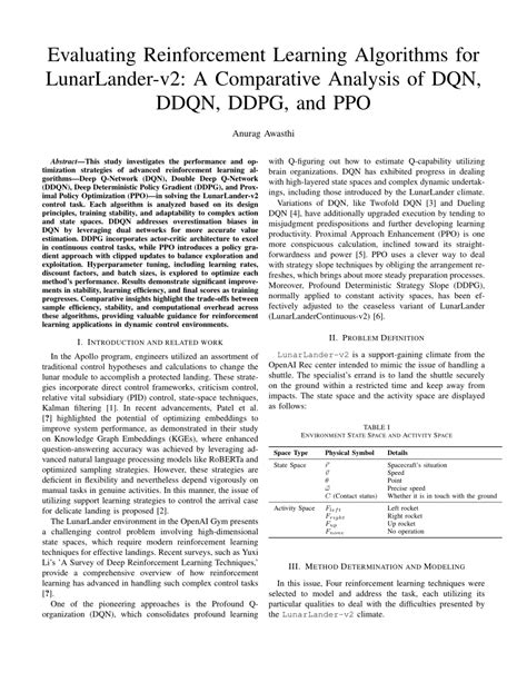 Pdf Evaluating Reinforcement Learning Algorithms For Lunarlander V2 A Comparative Analysis Of