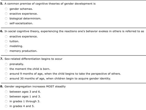 Solved 5 A Common Premise Of Cognitive Theories Of Gender Development