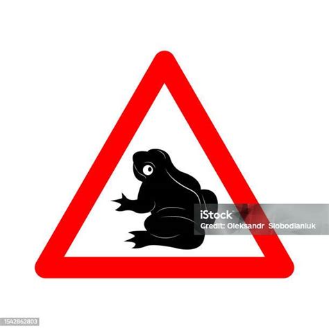 개구리 기호입니다 개구리 경고 표시입니다 내부에 개구리 실루엣이 있는 빨간색 삼각형 기호입니다 주의 개구리 이동 영토 두꺼비에 두꺼비 기호입니다 개구리에 대한 스톡 벡터