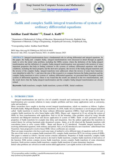 Pdf Sadik And Complex Sadik Integral Transforms Of System Of Ordinary