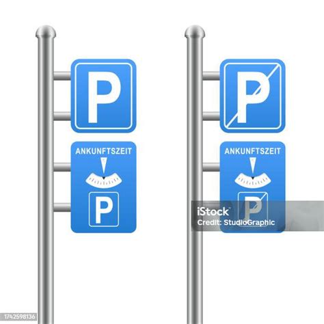파란색 주차 디스크 벡터 도로 표지판 독일 흰색 배경에 도착 시간이 있는 주차 디스크 주차 허용 및 금지 벡터 그림 거리에 대한 스톡 벡터 아트 및 기타 이미지 Istock
