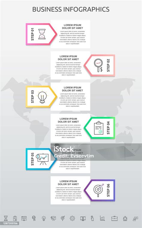 인포그래픽 은 6 단계 화살표와 직사각형 다이어그램 워크플로 레이아웃 프레젠테이션 정보 그래프에 사용되는 벡터 템플릿 0명에 대한 스톡 벡터 아트 및 기타 이미지 Istock