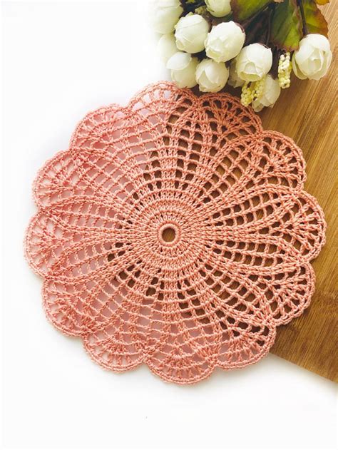 Peach Doily Round Placemat Crochet Doily Lace Table Doily Etsy Etsy