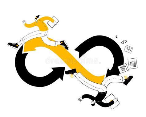 A Team Of Devops Engineers Is Running Along The Arrow Stock Vector Illustration Of Internet