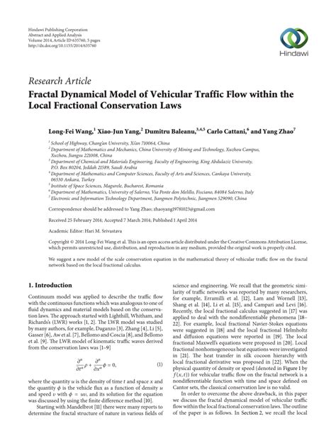 Pdf Fractal Dynamical Model Of Vehicular Traffic Flow Within The