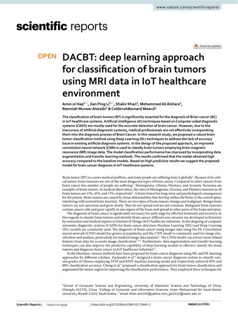Pdf Dacbt Deep Learning Approach For Classification Of Brain Tumors Using Mri Data In Iot