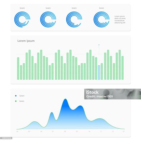 깔끔한 레이아웃의 원형 및 선 그래프가 특징인 현대적인 디자인으로 재무 성장과 데이터 통찰력을 보여줍니다 가격에 대한 스톡 벡터 아트 및 기타 이미지 Istock