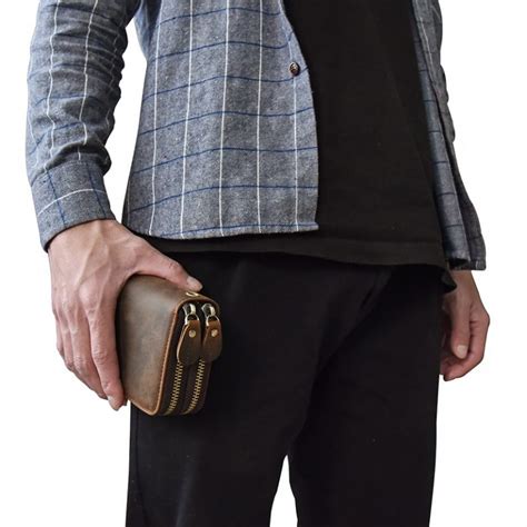 Maheu Double Zipper Vintage Leather Clutch Wallets For Men