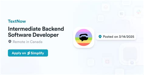 Intermediate Backend Software Developer Textnow Simplify Jobs