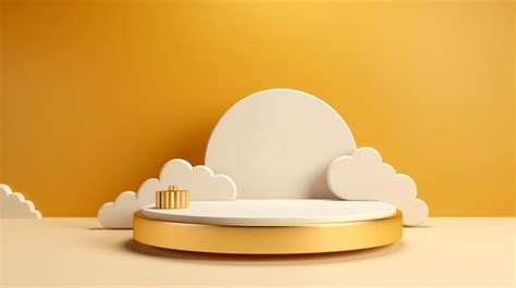 밝은 노란색 3d 제품 스탠드를 표시하는 고급스러운 황금 구름 추상적 인 배경 노란 연단 화장품 연단 호화 연단 배경