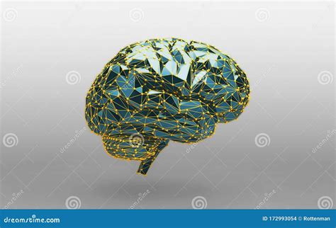 Low Poly Abstract Digital Human Brain Neural Network Science And Technology Concept 3d