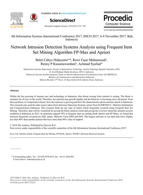 Pdf Network Intrusion Detection Systems Analysis Using Frequent Item Set Mining Algorithm Fp