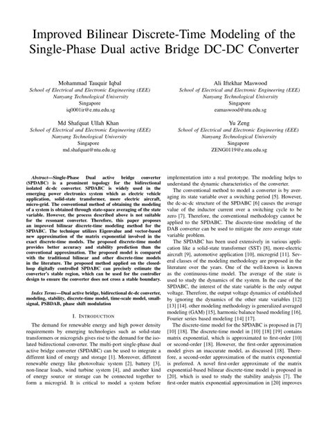 Pdf Improved Bilinear Discrete Time Modeling Of The Single Phase Dual