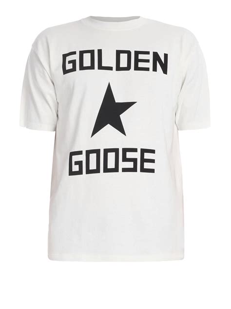 T Shirts Golden Goose Logo Print White T Shirt G35mp525i1