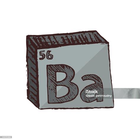 벡터 3차원 손으로 그린 화학적 회색 독성 및 백색 배경상에 단리된 원소의 주기성 테이블에서 약어 Ba와 바륨의 반응성 심볼 3차원 형태에 대한 스톡 벡터 아트 및 기타