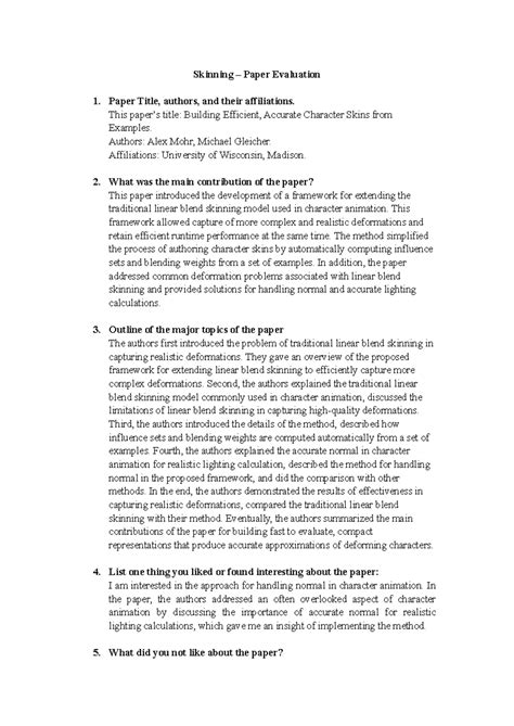 Primer Paper Evaluation Skinning Skinning Paper Evaluation Paper