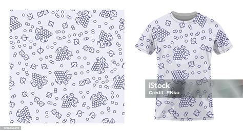 반팔 코튼 스포츠 티셔츠는 잎과 덩굴손 패턴으로 육즙이 많은 포도 다발을 장식했습니다 편안한 여름 옷 직물 및 직물 디자인을