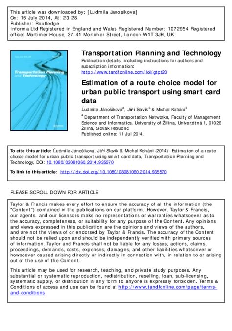 Pdf Estimation Of A Route Choice Model For Urban Public Transport Using Smart Card Data