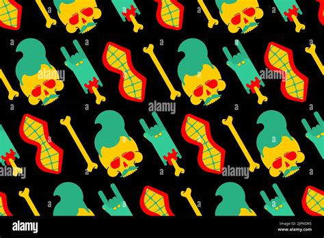 Zombie Skull And Hand Pattern Seamless Living Dead Monster Background Halloween Texture Stock