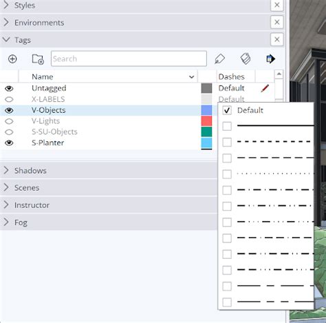 applying dashed lines to tags sketchup help