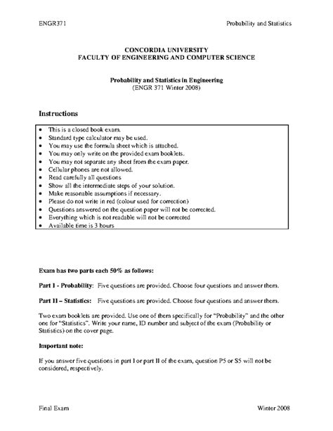 Winter Solutions Exam CONCORDIA UNIVERSITY FACULTY OF ENGINEERING AND COMPUTER SCIENCE