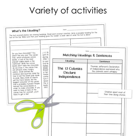 Headings And Subheadings Worksheets Nonfiction Reading Activities Etsy