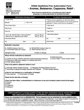 Fillable Online CIGNA HealthCare Prior Authorization Form Pharmacy Services Notice