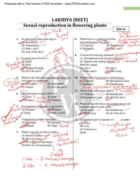 Sexual Reproduction In Flowering Plants Dpp 01 Discussion Class Notes