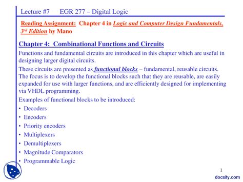 Combinational Functions And Circuits Digital Logic Design Lecture