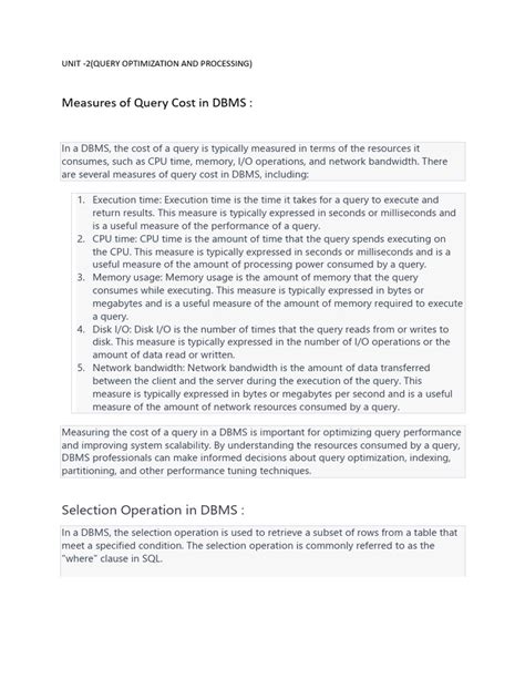 Unit 2 Query Optimization And Processing Pdf Databases Information Technology Management