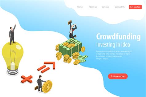 Crowdfunding 아이디어에 투자의 등각 투영 평면 벡터 방문 페이지 템플릿 등측투영법에 대한 스톡 벡터 아트 및 기타 이미지 등측투영법 임금 남자 Istock